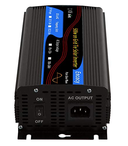 Encocy 500w Solar on Grid Tie Inverter DC22-56v to AC90-130v Converter (DC22-56v, Black)