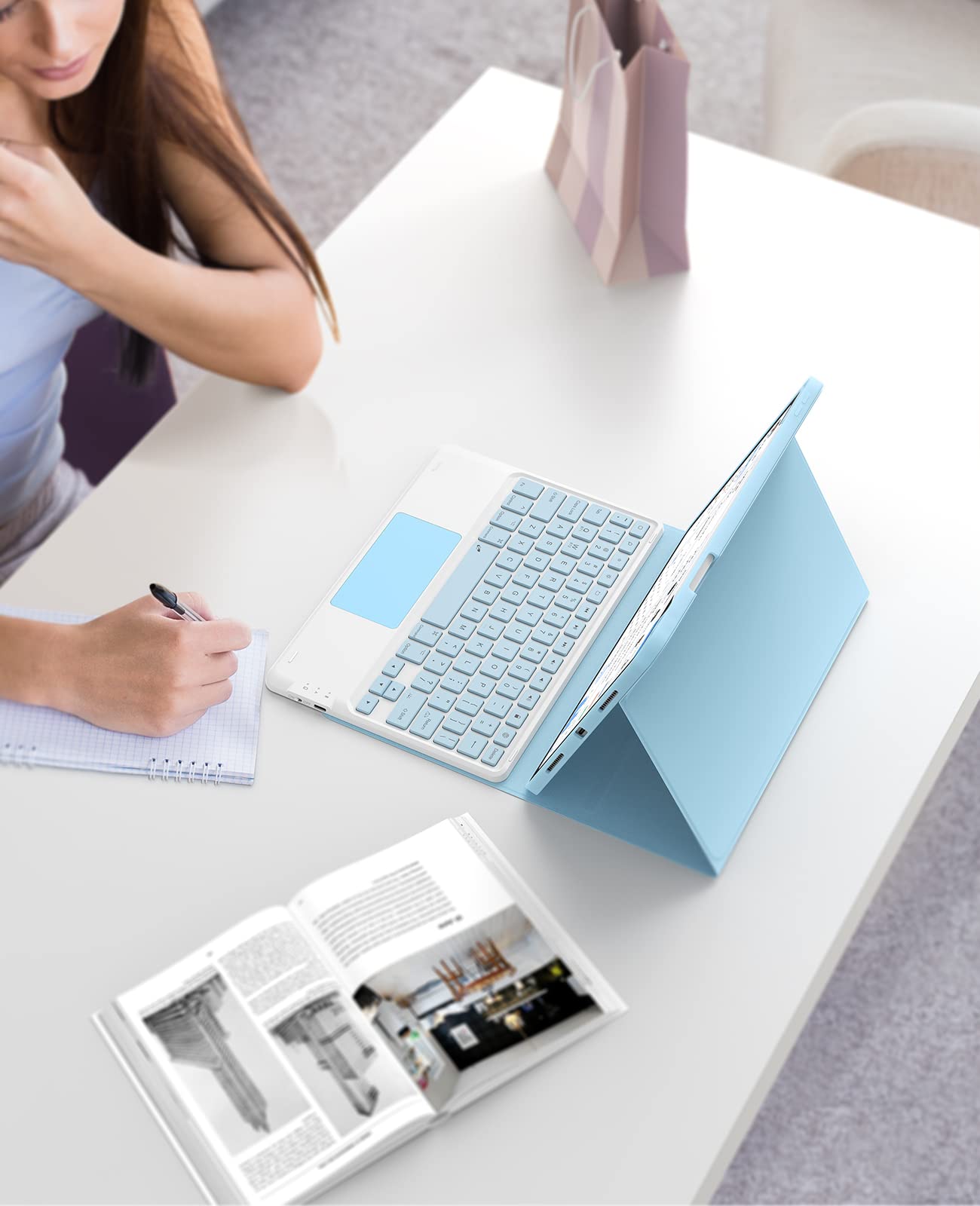 GreenLaw Keyboard Case for iPad Air 11 inch (M2), iPad Air 6th Gen(2024), iPad Air 5th/4th Gen 10.9 inch(2022/2020), Stain Resistant Case, 7-Color Backlit, Dual-Device Connection, Blue
