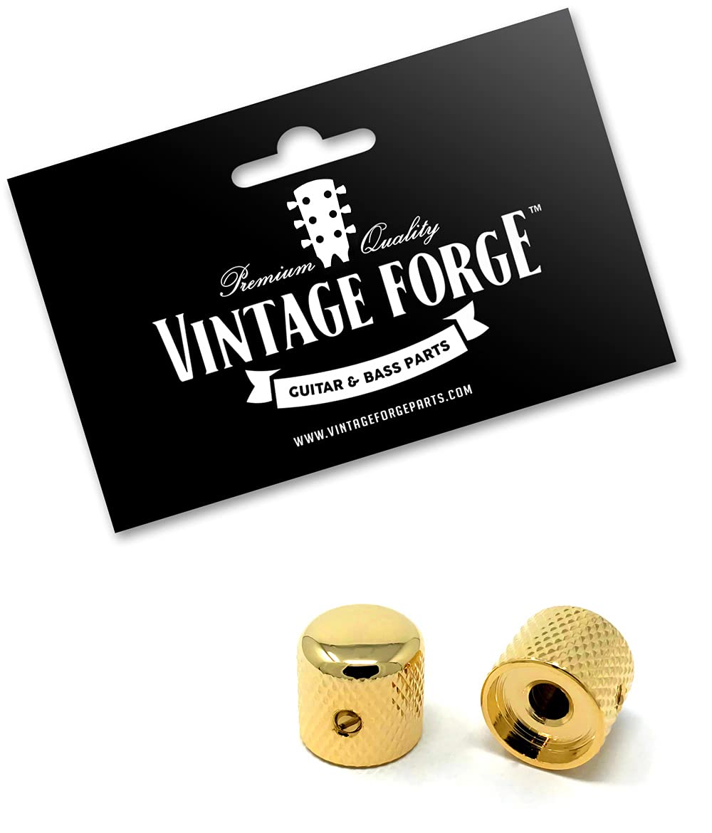 Vintage Forge Gold Metal Dome Knobs for Fender Telecaster Guitar and Precision P-Bass (Set of 2) 1/4 Inch Solid Shaft DK50US-GLD