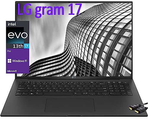 LG 2023 Gram 17 Ultra Lightweight Business Laptop,13th Intel Evo Platform 12-Core i7-1360P,17.3'' IPS WQXGA (2560x1600) 16:10 Display,80Wh Battery,Backlit KB,WiFi 6E,Win11 PRO(16GB|512GB SSD) Black