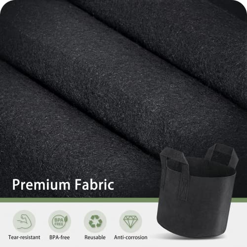 GreatBuddy 12-Pack Grow Bags 5 Gallon, Thick Fabric Planter Bags for Vegetables, Sturdy Handles & Reinforced Stitching, Labels Included, Black