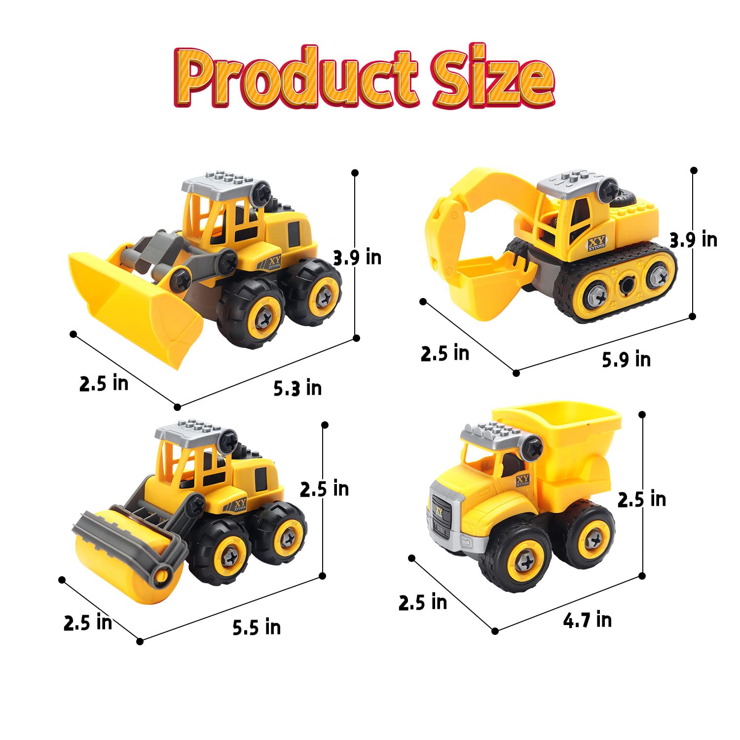 YIDESTARS Play Construction Sand Kit,2.2lbs Magic Sand W/4 Large Take Apart Construction Trucks,1 Sandbox,8 Worker Figures and Road Signs,8 Molds,Toys for 2-8 Years Old Boys Girls