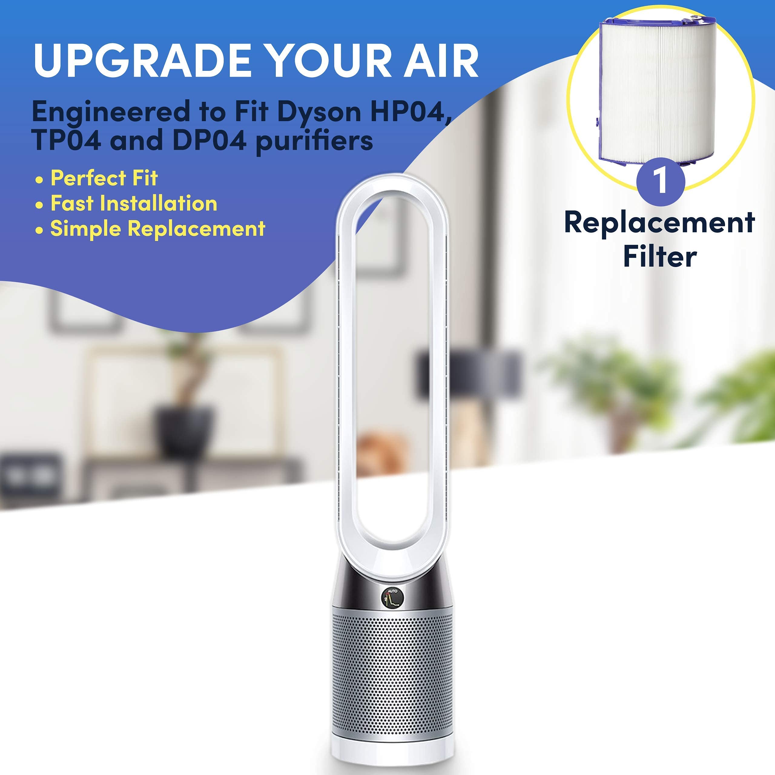 VEVA Premium HEPA Replacement Filter 1 Pack Compatible with All Models Dyson HP04, TP04 and DP04 purifiers, Part # 969048-01