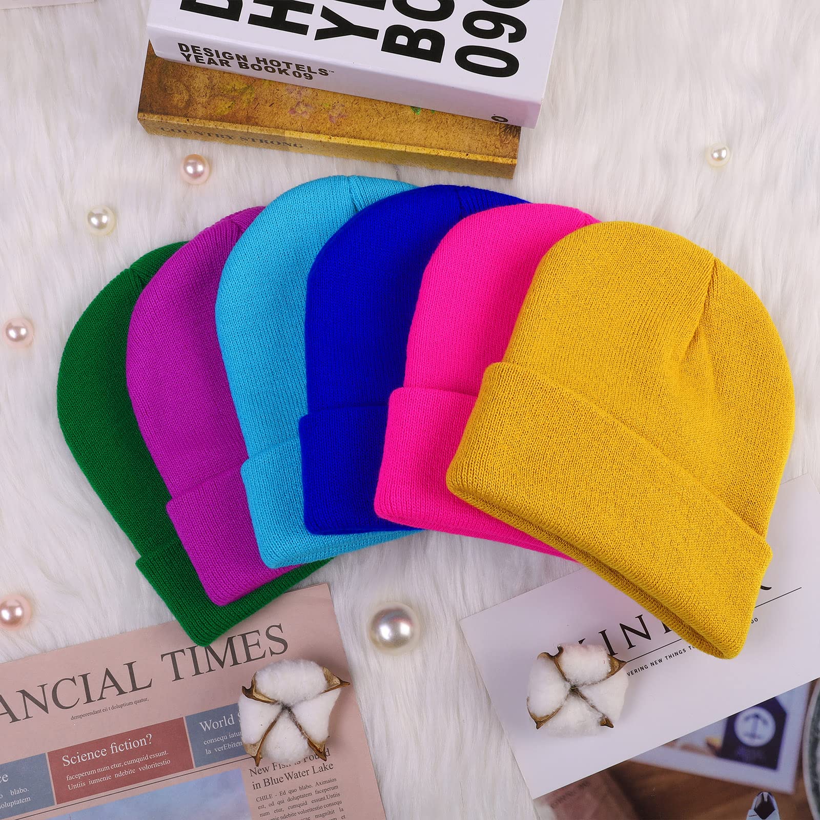 Cooraby 12 Pack Knitted Winter Beanies Acrylic Warm Skull Cap Cuff Watch Hat for Men or Women