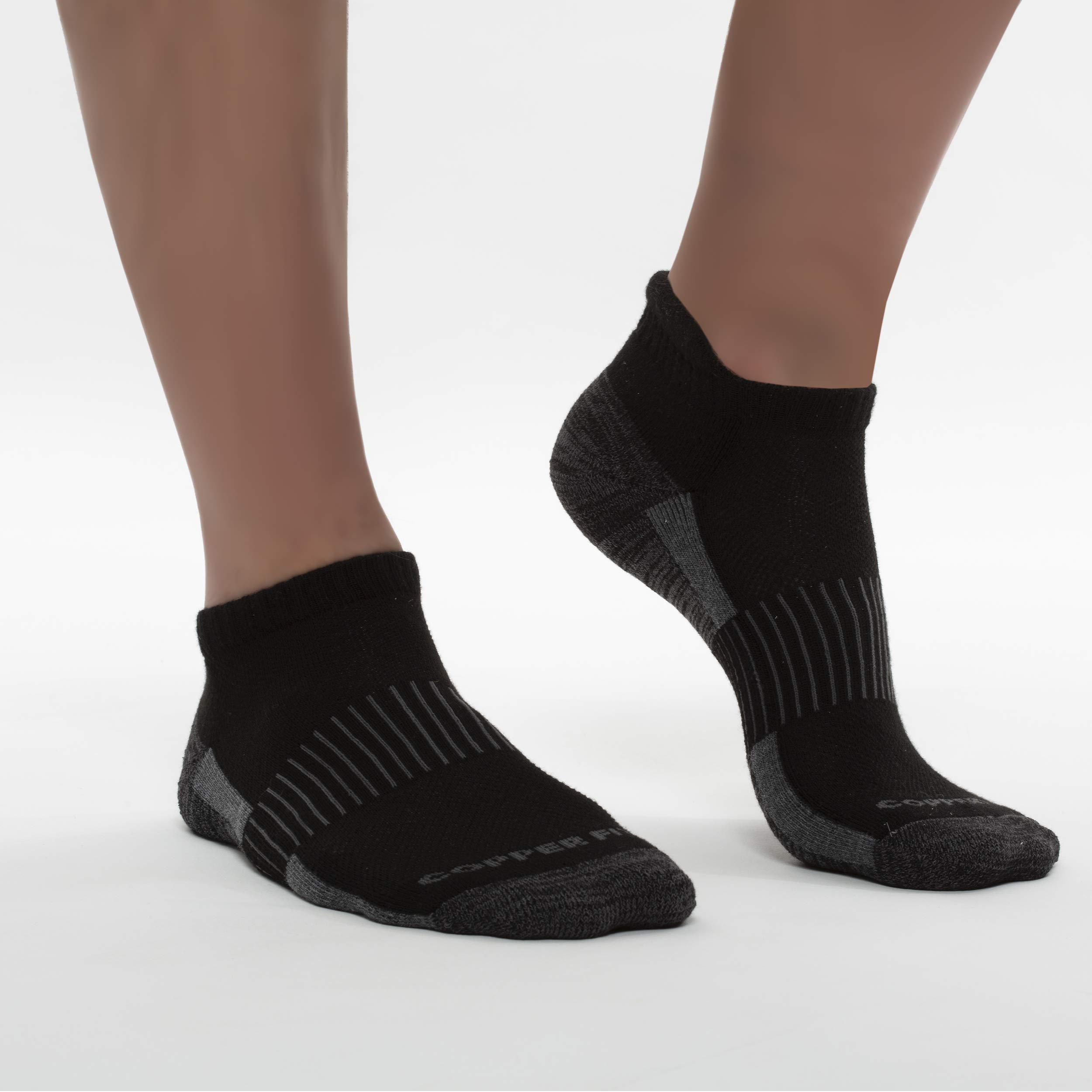 Copper Fit Unisex No Show Sport Socks, Black, Large-X-Large, 3 Pair