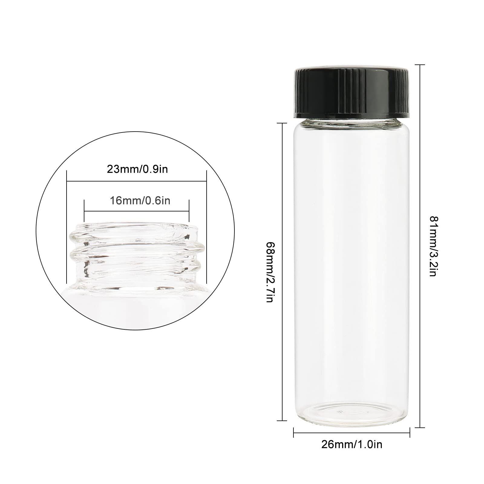 Csfglassbottles 28pcs 30ml Clear Small Glass Vials with Black Screw Cap Liquid Sampling Sample Glass Bottles for Chemistry Lab Chemicals