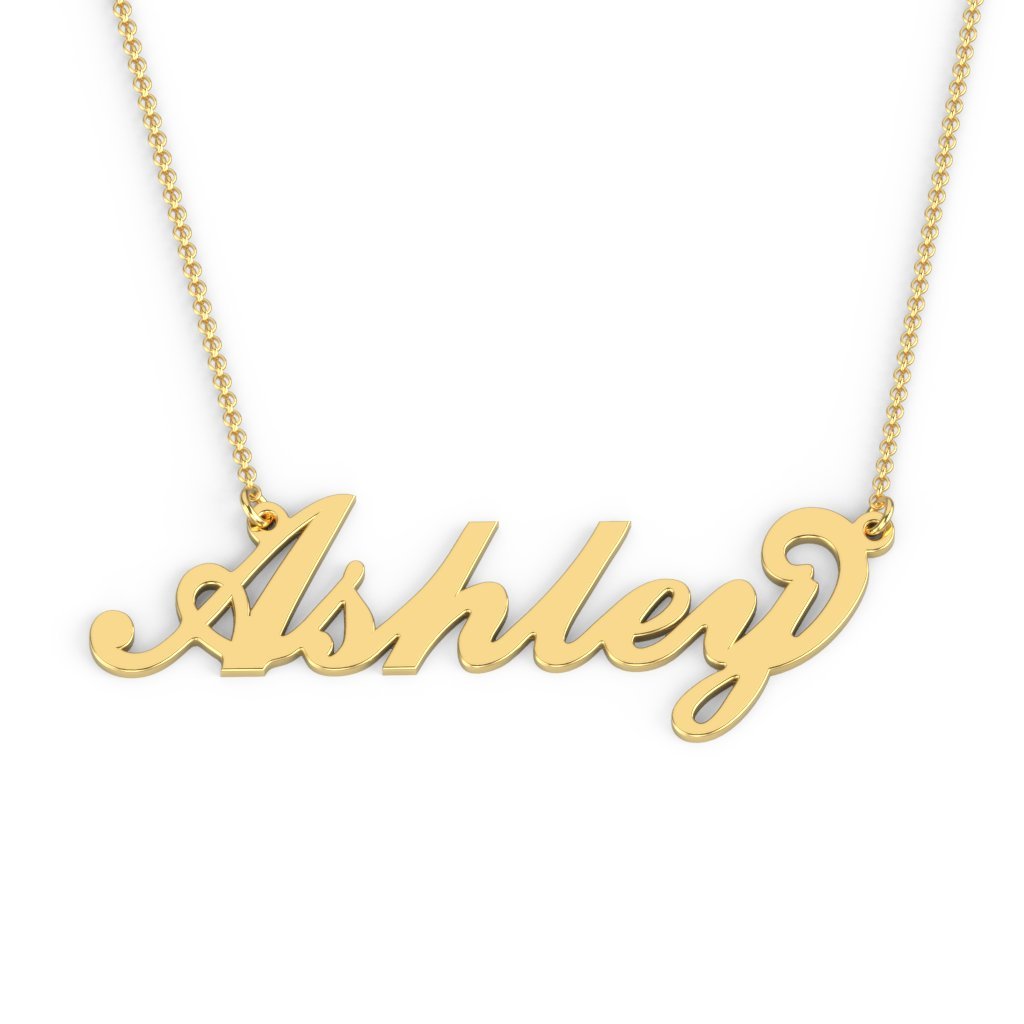 TSD 14K Yellow Gold Personalized Name Necklace with a 18" Chain in Flourish Font by JEWLR*