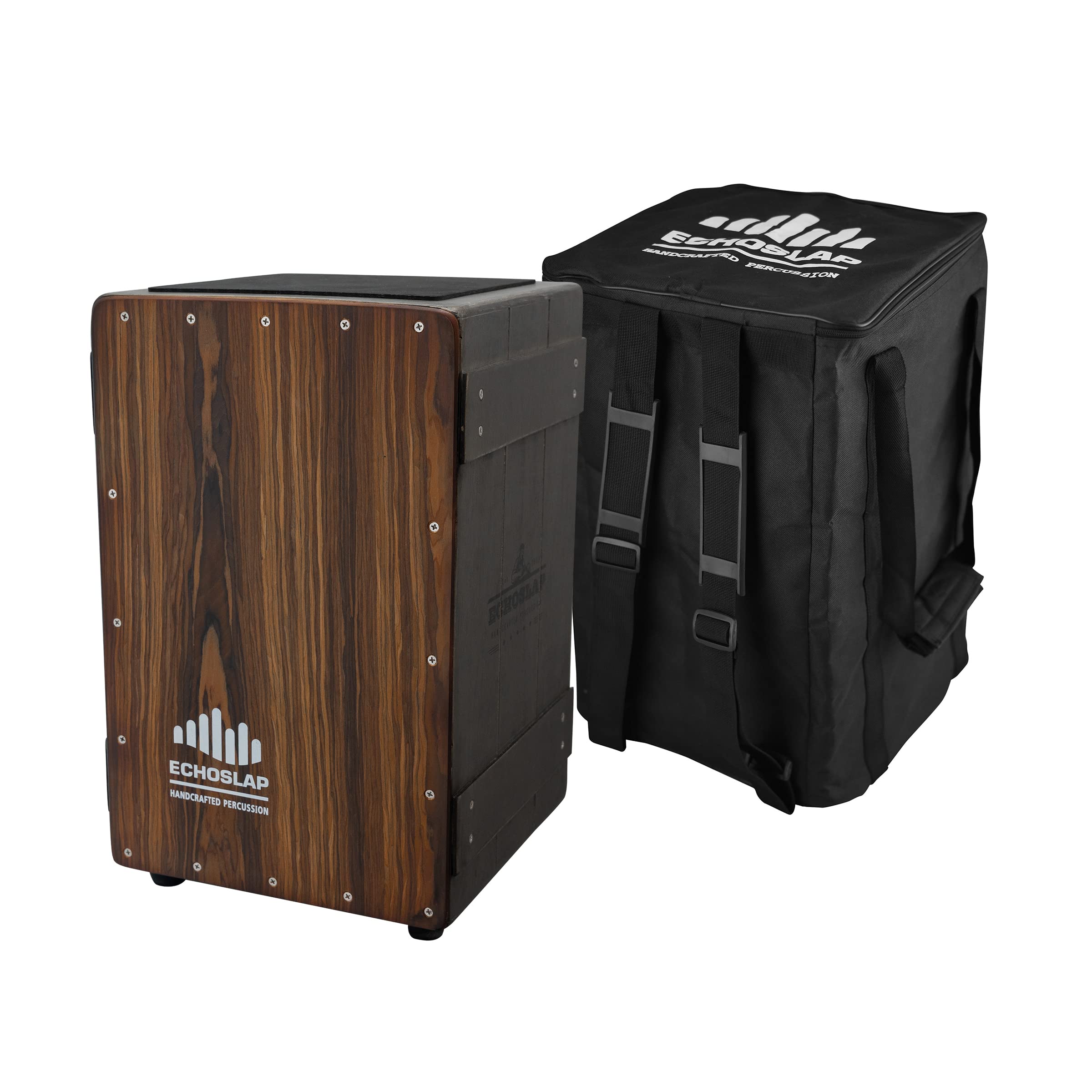 Echoslap Vintage Crate Cajon - Brazilian Rosewood, Hand Crafted, 4 Adjustable Snare Wires, Siam Oak Body, Plus Gig Bag
