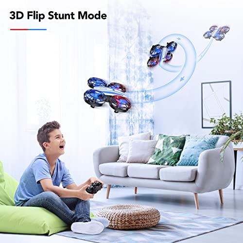 Potensic 2 Pack Mini Drones, RC Quadcopter for Kids Beginners with IR Battle Mode, 3D Flip, Circle Fly, Self-Rotate, 3 Speeds, Headless Mode, Altitude Hold, Flying Toy Gift for Boys Girls (Red, Blue)