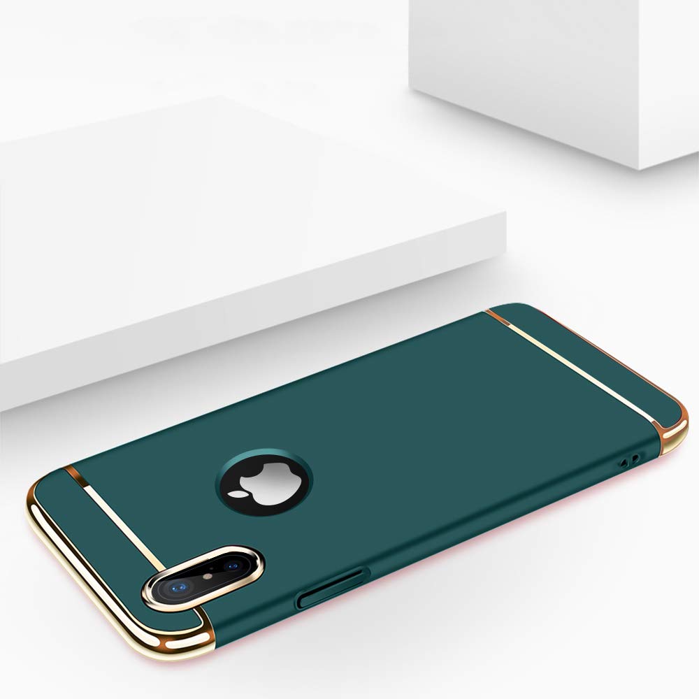 CROSYMX iPhone X/XS Case, 3 in 1 Ultra Thin and Slim Hard Case Coated Non Slip Matte Surface with Electroplate Frame for Apple iPhone X/XS(5.8'') - Dark Green