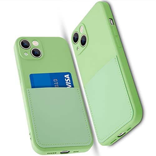 OBHEI Silicone Wallet Phone Case for iPhone 13 6.1 Inch with Credit Card Holder Pocket, Full-Body Bumper Protection Camera Protect Case (Mint Green)