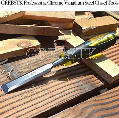 GREBSTK 4 Piece Professional Wood Chisel Tool Sets Sturdy Chrome Vanadium Steel Chisel Woodworking Tools, 1/4 inch,1/2 inch,3/4 inch,1 inch
