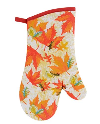 Combined Fall Kitchen Pot Holder and Mitt - Autumn Oven Mitt and Pot Holder Set - Maple Leaves -3 Items