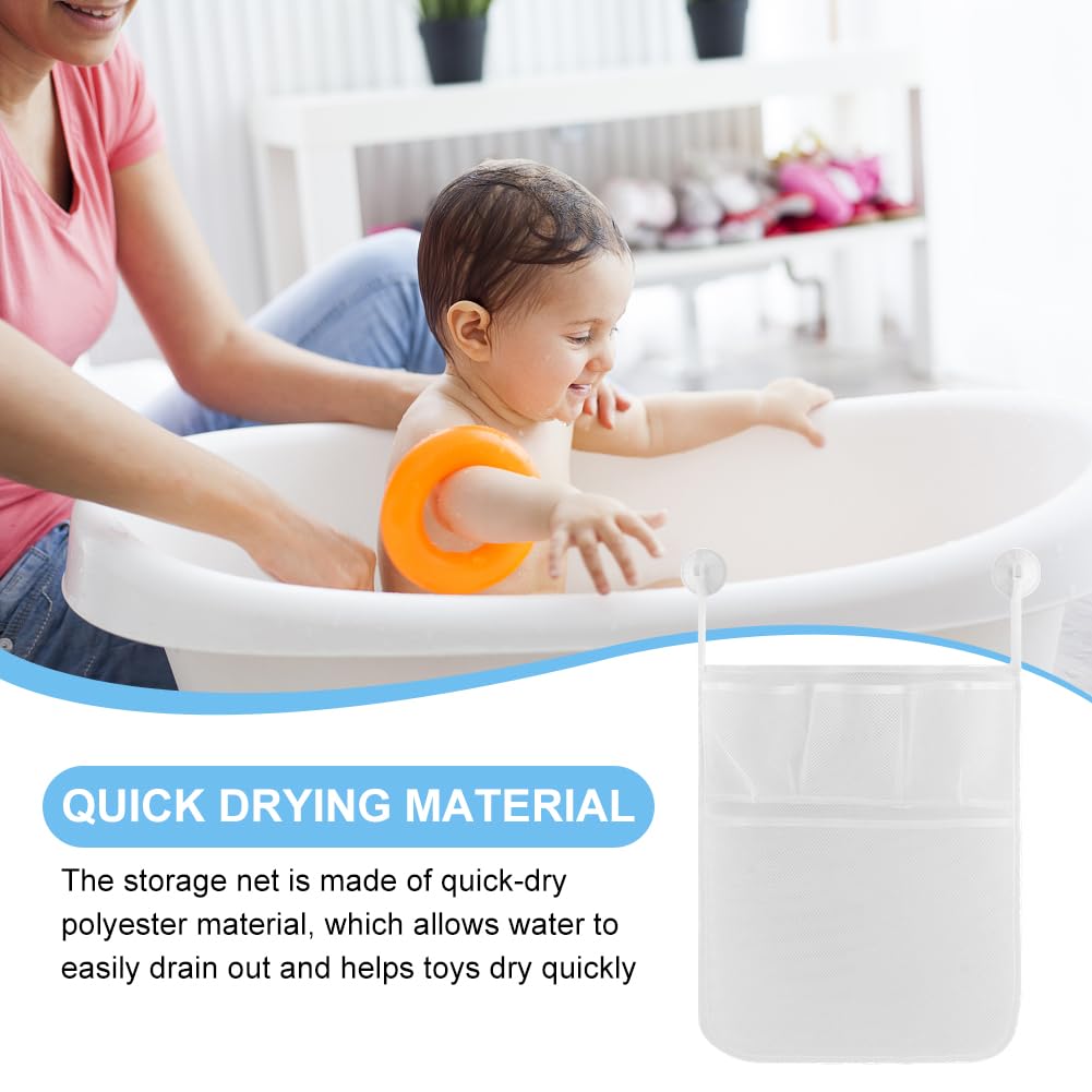 Jaeskeclip 2pcs Bath Toy Storage,Bath Toy Holder,Bath Tub Toy Holder Net With Pockets, Shower Caddy Holds Kids Toys, Soap, Or Shampoo, Hooks Included, White