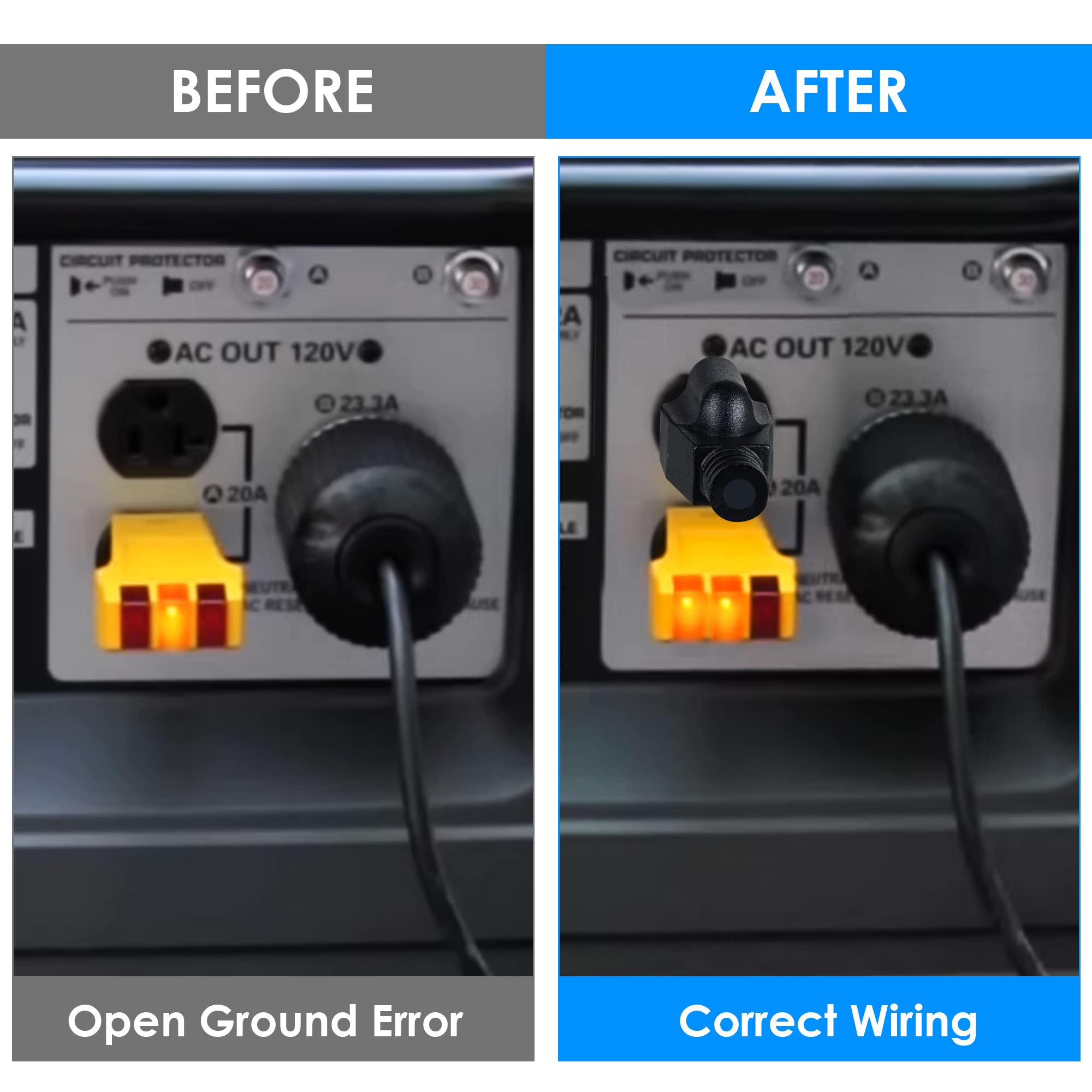 Dreyoo Neutral Ground Bonding Plug for Portable Inverter Generator, Grounding Plug Surge Protector Generator with Floating Neutral on RV, Motorhome, Camper for Open Ground Error(Black, 1 Pack)