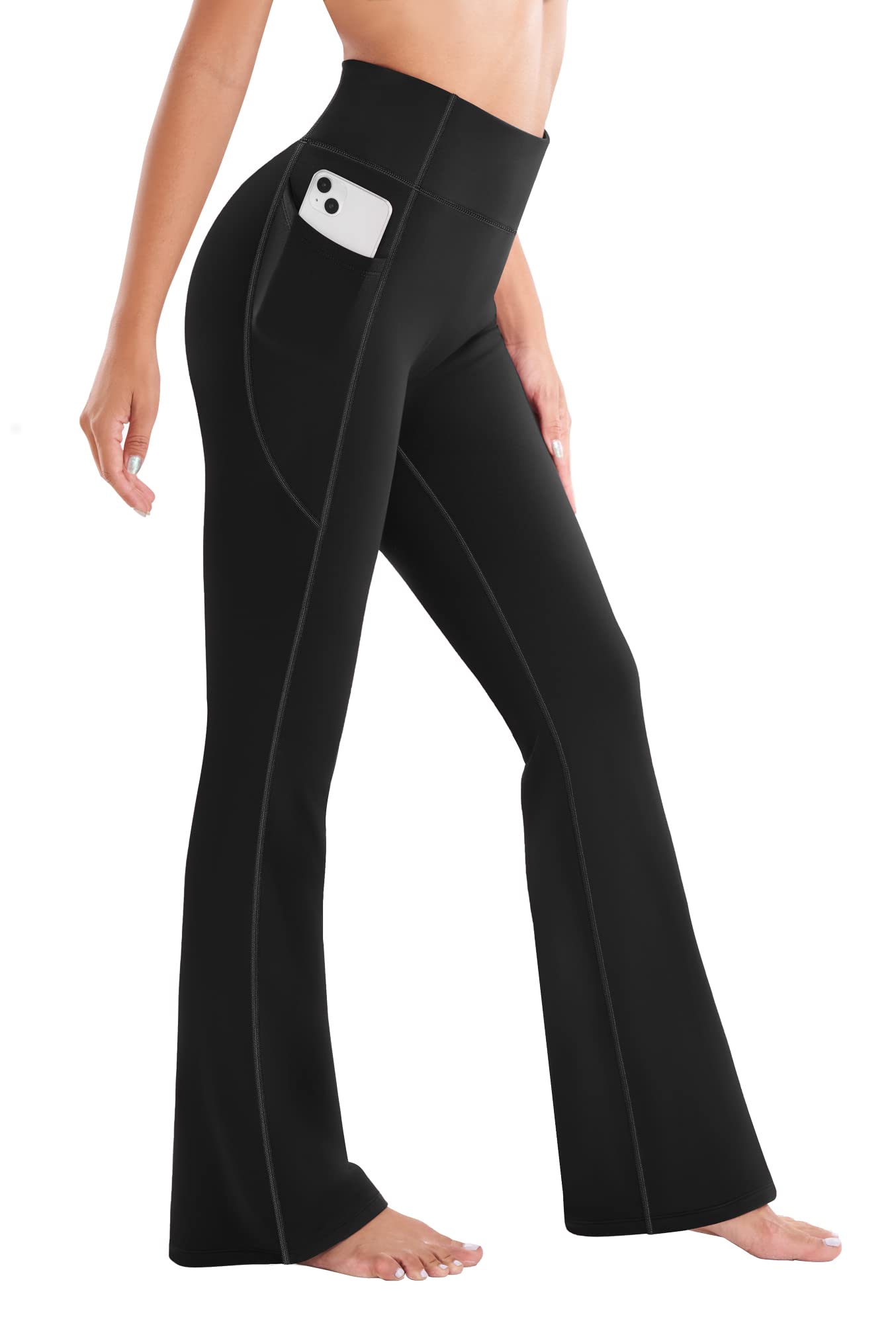 Ewedoos 29" Fleece Lined Pants Women Flare Yoga Pants with Pockets for Women Bootcut Thermal Pants for Winter Black