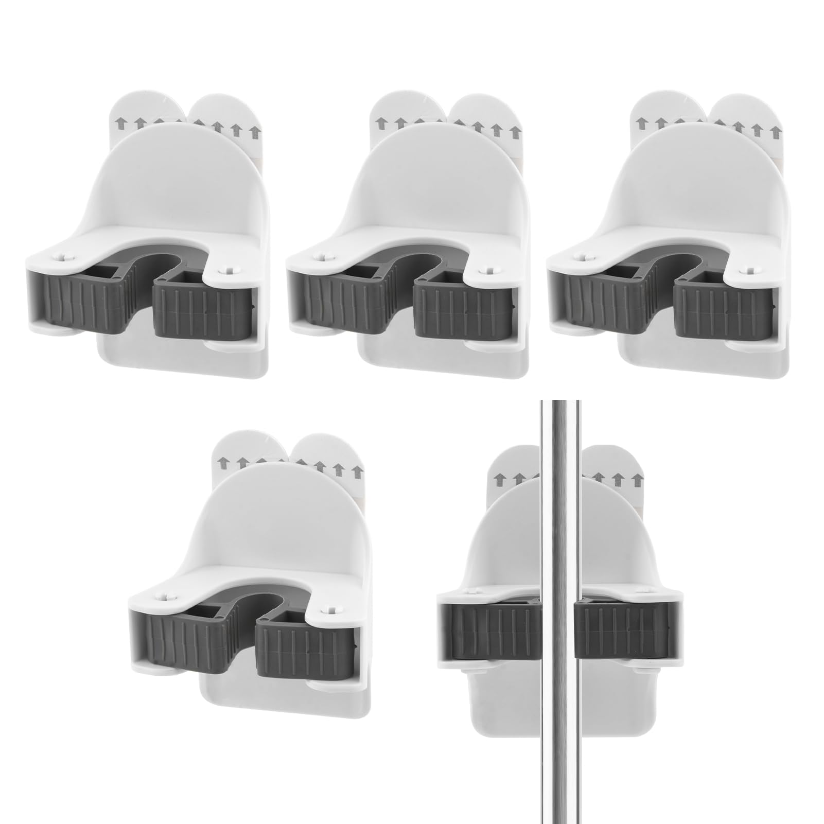 Jaeskeclip 5pcs Hanging Broom Holder, Broom Holder Wall Mount, laundry room organization, Broom and Mop Organizer Wall Hanging, for Hanging Mops, Brooms, Umbrellas, Showers, Shovels(white,black)