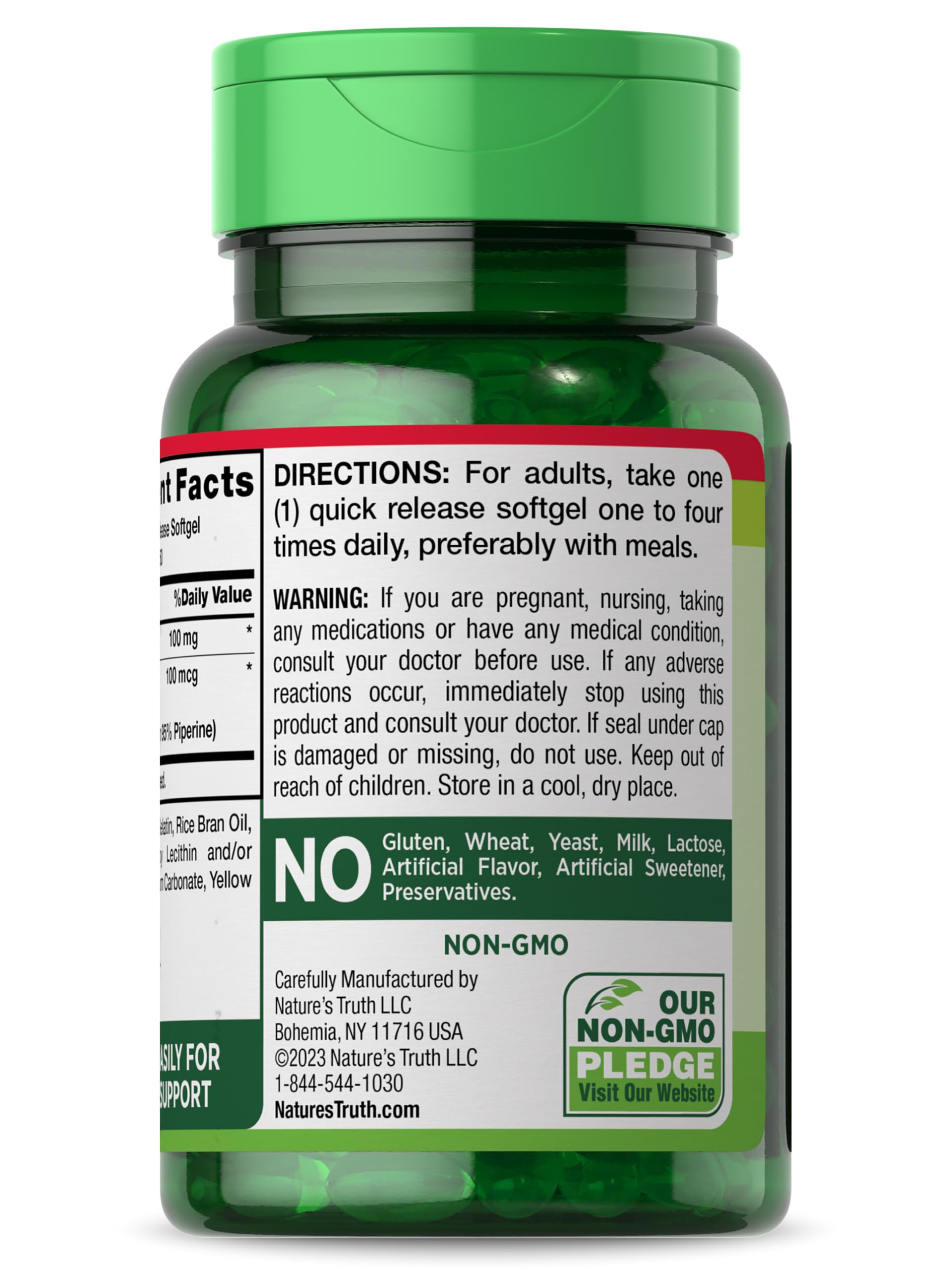 CoQ10 100mg | 50 Softgels | Enhanced Absorption Supplement | Plus Black Pepper Extract | Non-GMO and Gluten Free Formula | by Nature's Truth