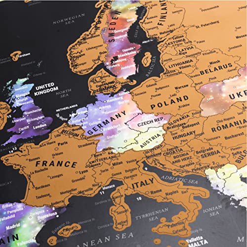 Scratch Off Travel Map + BONUS Europe Map | Premium World Map Scratch Off Poster in Nebula Watercolor | Travel Scratch Off Map with Accessories Kit and Travel Map Gift Tube