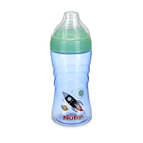 Nuby 2 Pack No Spill Printed Thirsty Kids No-Spill Sip-it Sport Cup with Soft Spout and Lid - 12oz, 12+ Months,2 Count(Pack of 1),Print May Vary