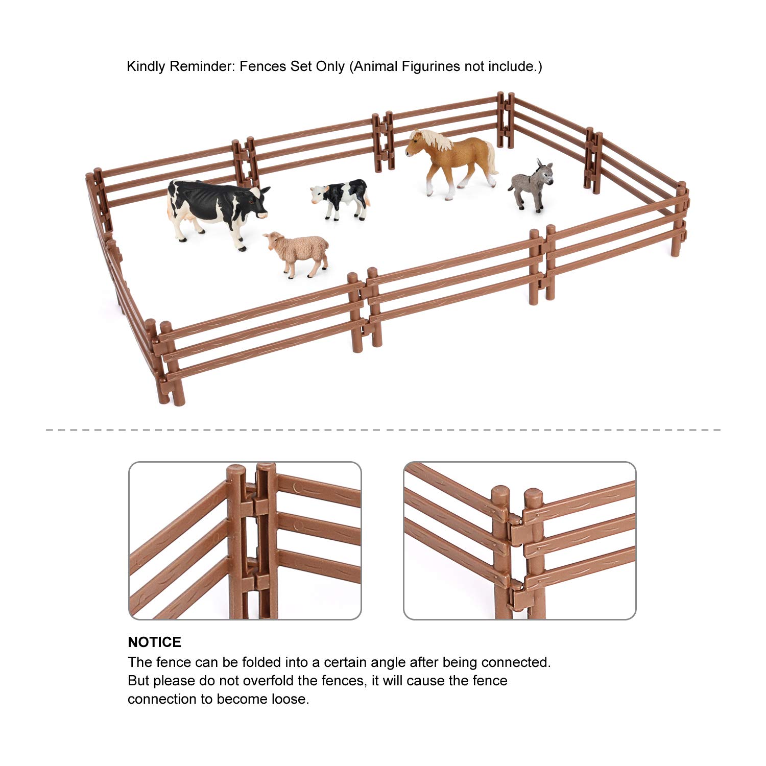 Volnau 20 Pcs Farm Corral Fence Toys Panel Accessories Playset Barn Animal Figures for Toddlers Kids Figurines Set Decoration Prop