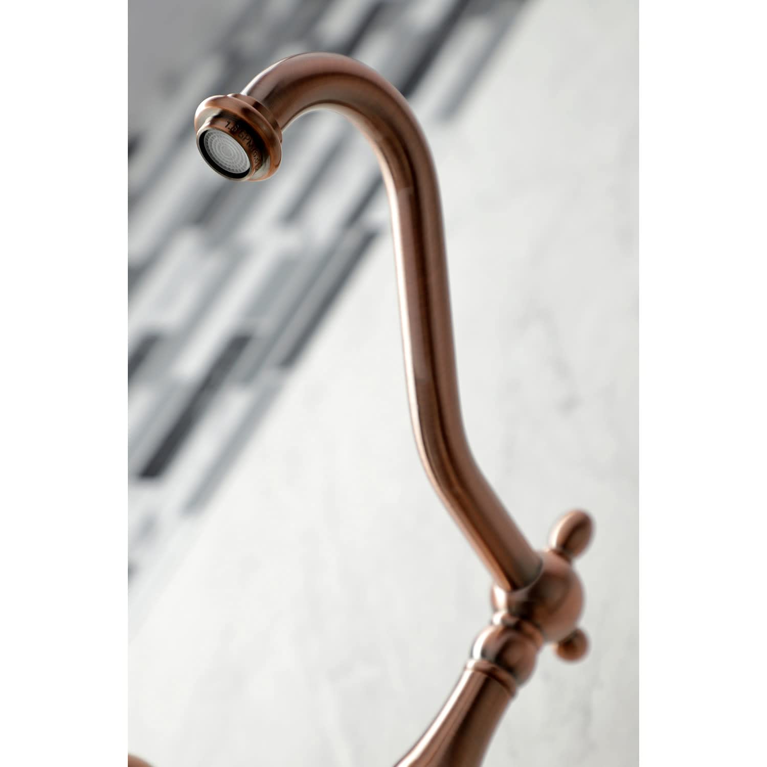 Kingston Brass KS1248PXBS Heritage Wall Mount Bridge Kitchen Faucet Sprayer, Antique Brass