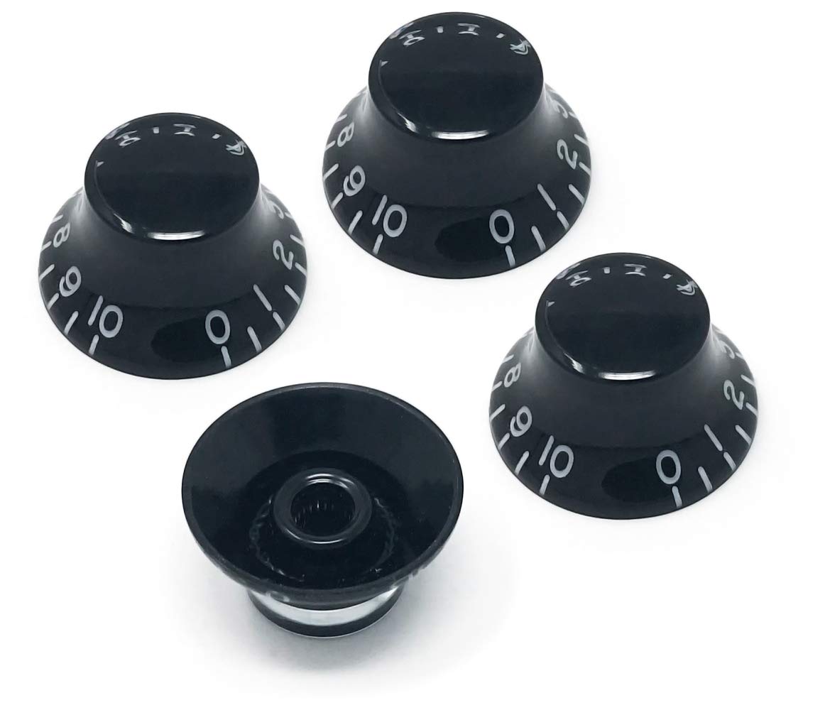 Vintage Forge Black Top Hat Bell Knobs Compatible with Gibson Les Paul Electric Guitar (Set of 4) Fits 24 Fine-Spline USA (Imperial) Split Shaft Pots Recessed RB24US-BLK4