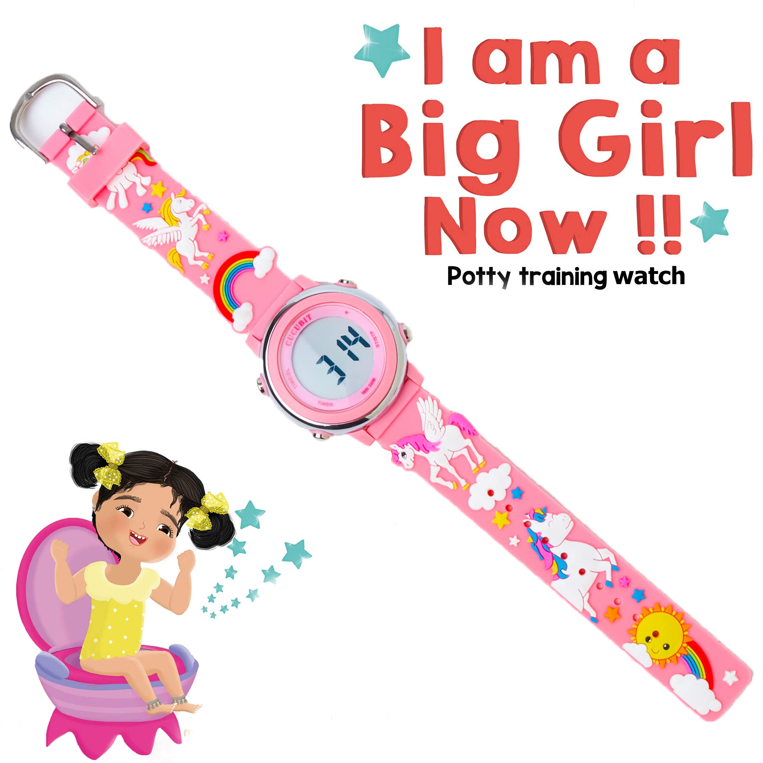 CUCUBIT Daily Water Resistant Potty Training Watch Reminder- Long Battery Life Toilet Training Timer Watch Tool for Baby Toddlers Kids Pink