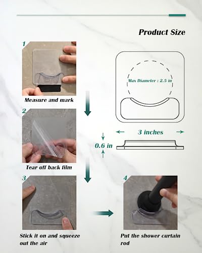 PREBENE Adhesive Shower Curtain Rod Holder, No Drilling | Invisible Rod Retainer, Transparent Tension Rod Holder