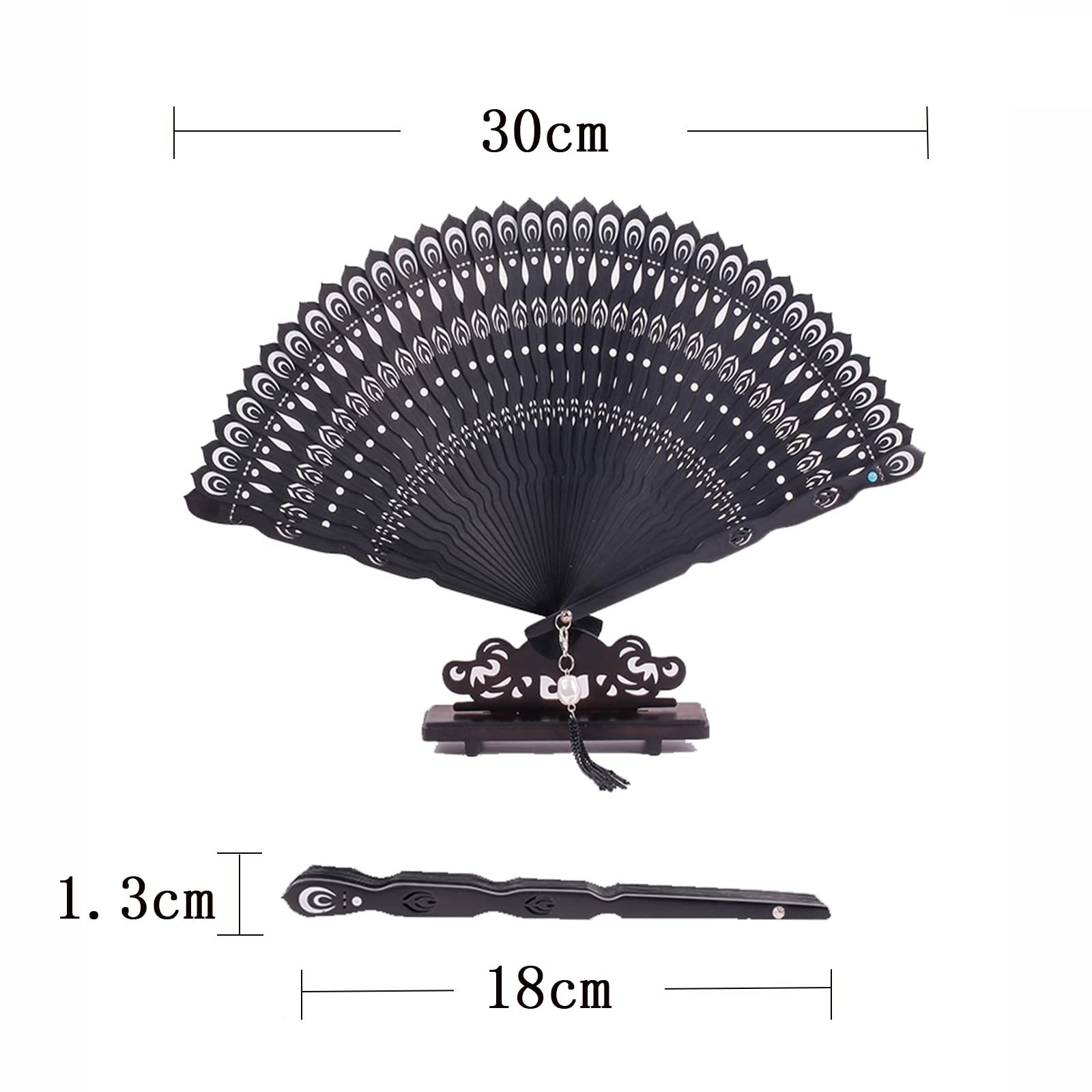 ERTUO Bamboo folding fan black hollow retro Hanfu cheongsam fan summer portable cooling fan