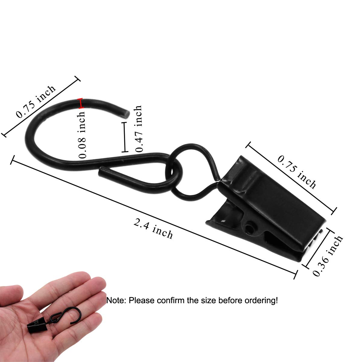 Coideal Curtain Clips Gutter Hooks, 40 Pcs Metal S Hooks Awning Xmas Light Shower Hanging Clips for Christmas Decoration, Indoor and Outdoor (Black)