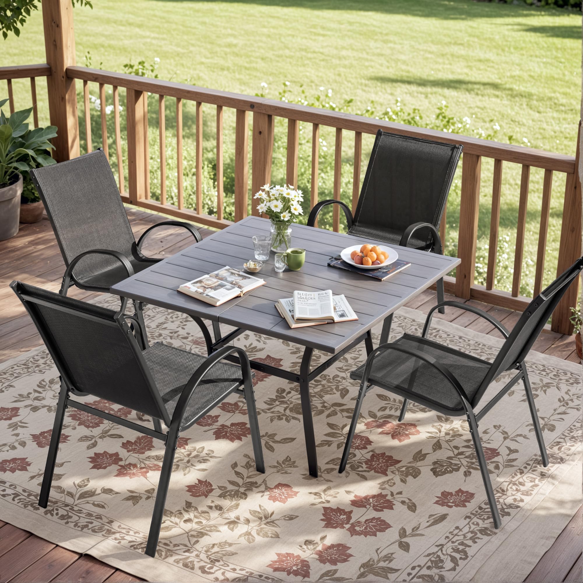 Homall Patio Chairs Teslin Stackable Outdoor Chairs Dining Chairs Set of 4 for Lawn Balcony Porch Outside (Black)