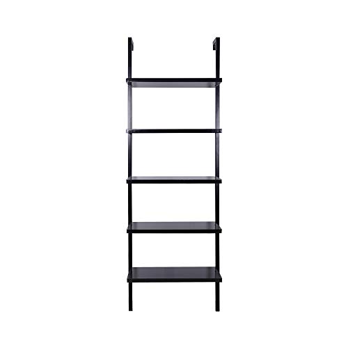 Nathan James Theo 5-Shelf Black Modern Bookcase, Open Wall Mount Ladder Bookshelf with Industrial Metal Frame