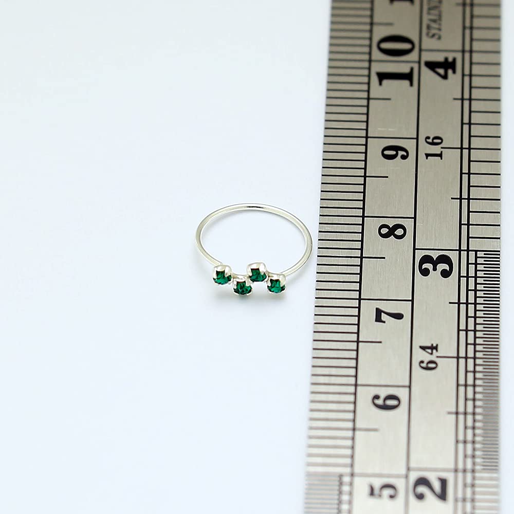 Claw Set 4 Round Dark Green Stones 20 Gauge 925 Sterling Silver Open Hoop Nose Piercing Ring