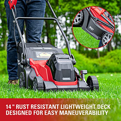 POWERWORKS XB 40V 14" Cordless Push Mower, 4Ah Battery and Charger Included LMF334