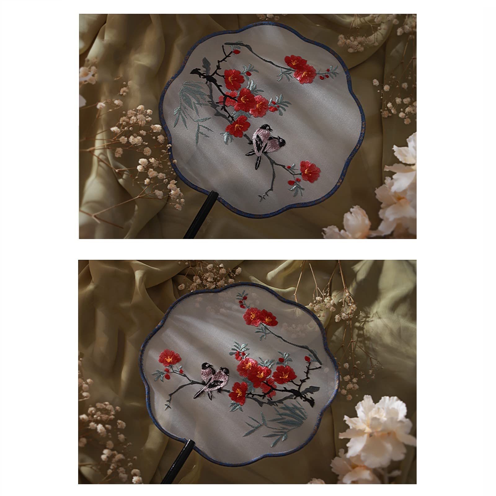 ERTUO Chinese Style Su Embroidery Retro Round Fan Double-Sided Embroidery Hanfu Cheongsam Dance Eight Petal Fan