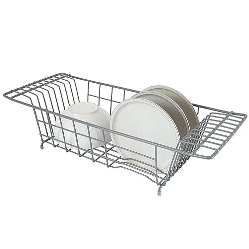 Kitchen Details Sink Dish Drainer Drying Rack | Dimensions: 19. 92" x 7. 99" x 5. 12" | Space Saving | Kitchen | Fits Over Standard Sink | Grey