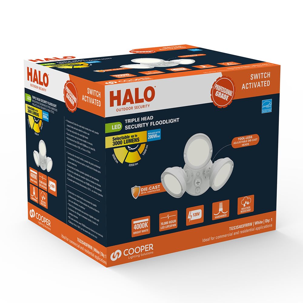 HALO TGS Outdoor Integrated LED Flood & Security Light Triple Round Head White