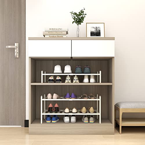 quiseolu White Shoe Rack for Closet Entryway 3 Tier Bamboo Shoe Rack Free Standing Shoe Organizer for Small Space Samll White Shoe Shelf Stackable Shoe Storage D11 * W27.2 * H18.3 Inches