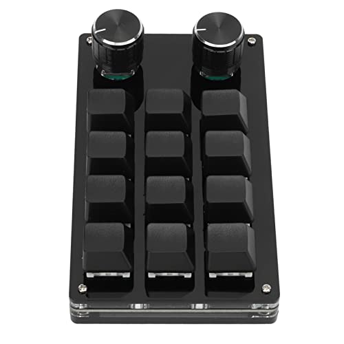 Cuifati One Handed Macro Mechanical Keyboard, 12 Key Mini Programmable Micro Keyboard, Fully Programmable Keys and 2 Knob, for, for Vista, for, for Macos(Full Black)