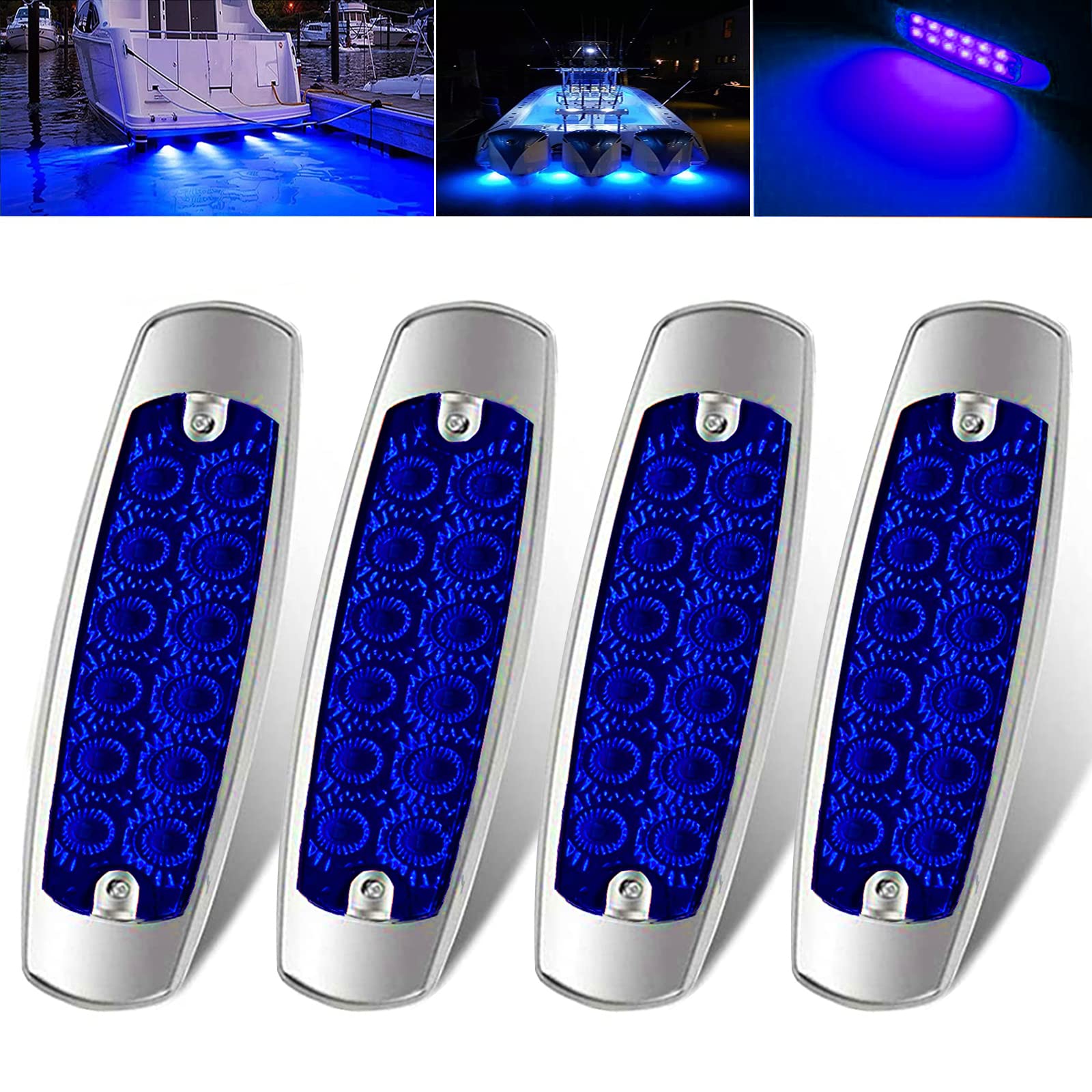 EDMIONG 12LED Marine Boat Light,12V IP68 Waterproof Boat Interior Light Night Fishing Light Boat Deck Lights Courtesy Lights, Yacht Lights For Pontoon Boat(White(10PCS))