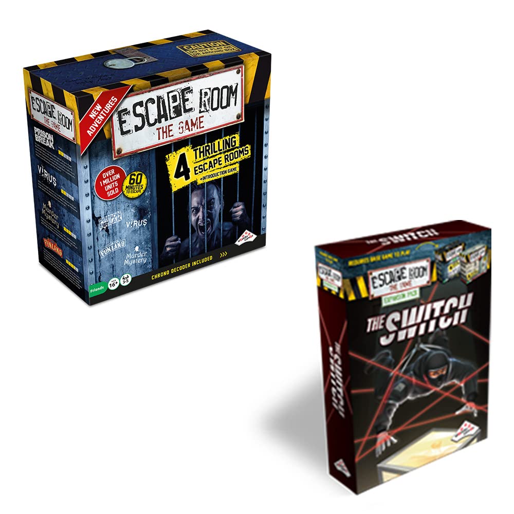 Escape Room The Game Bundle - Base Game Version 2 - with 4 Thrilling Escape Rooms + Expansion Pack The Switch (AKA The Break-in) - for Adults and Teens (English Version)