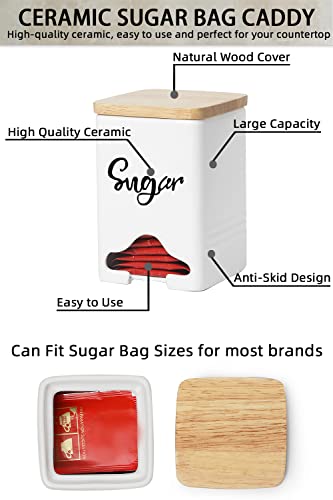 QUXIJA Ceramic Sugar Packet Holder, Farmhouse Tea Bag Storage Organizer Caddy Holder with Lid