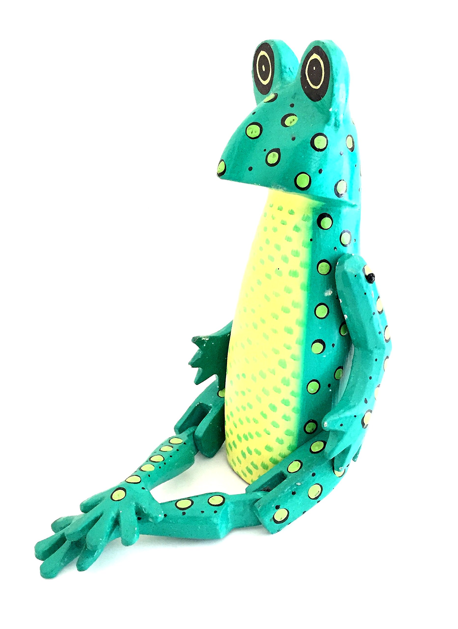 OMA Green Frog Statue Wooden Shelf Sitter with Dangling Legs Garden Frog Home Decor Gift Large Size