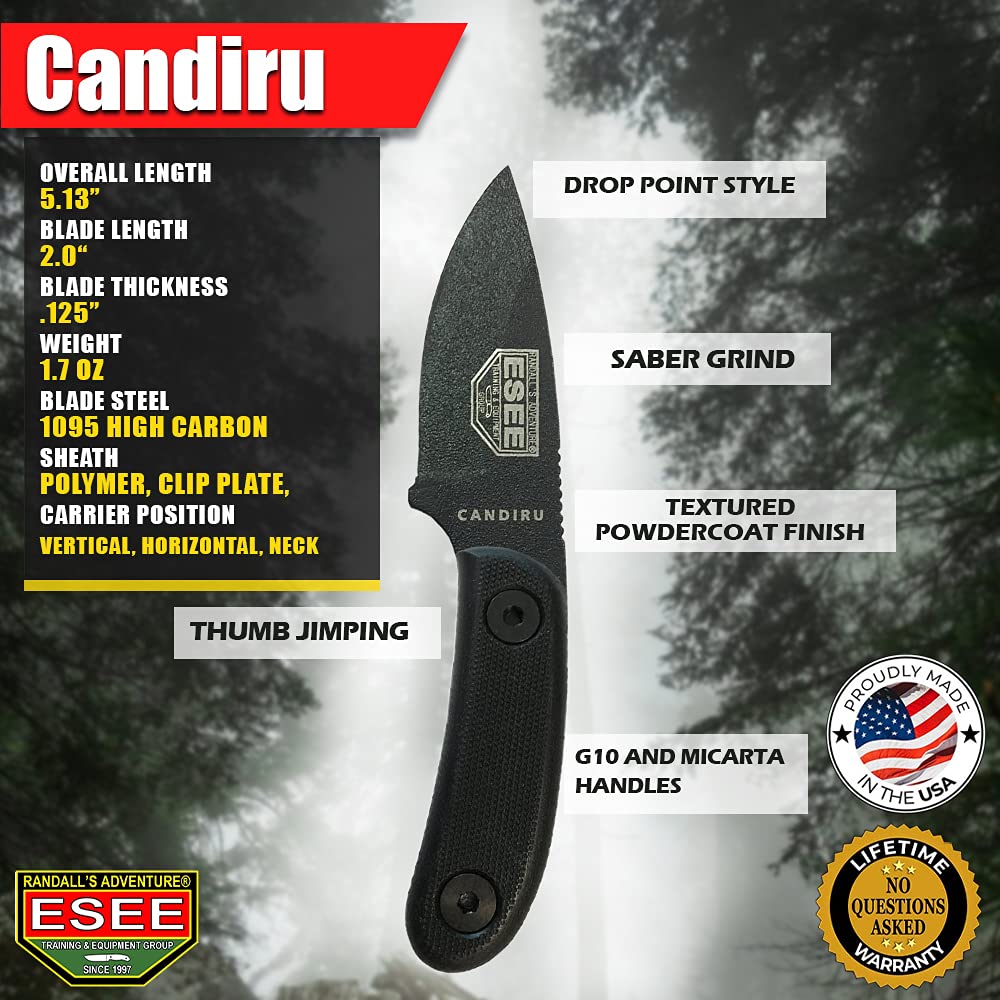 ESEE Knives Candiru Fixed Blade Knife with Handles (OD Blade/Black Handle)