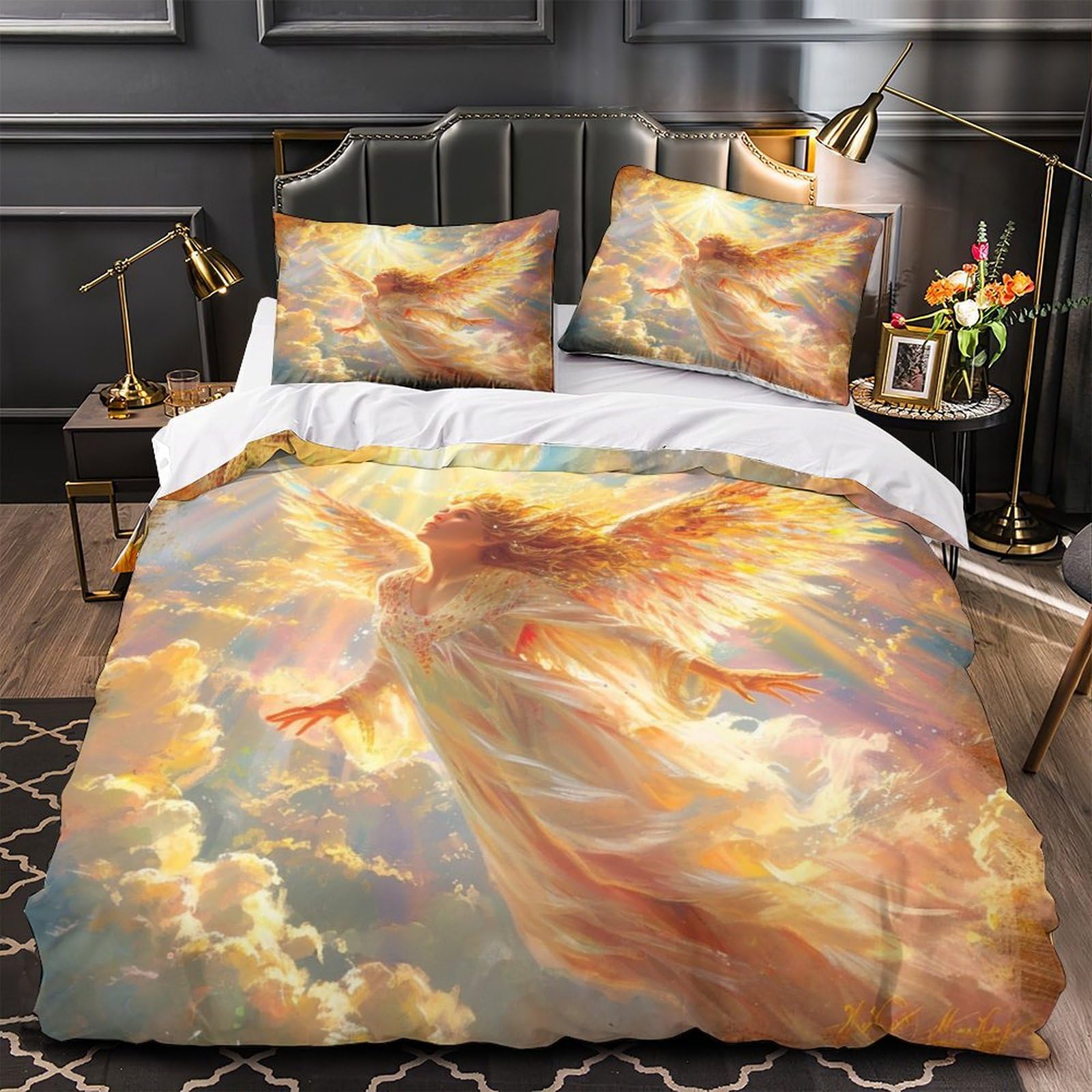 HEYLInGO Angels 3D Printed Bedding Duvet Cover Set Lightweight and Comfortable Microfiber Comforter Set with Zipper for Kids Adults 3-Piece(1 Duvet Cover+2 Pillow Cases) Queen(228x228cm), Style-1