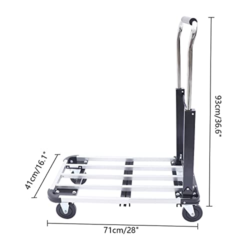 Foldable Platform Cart, 330 lbs Luggage Cart Folding Moving Dolly Luggage Trolley Push Hand Truck Telescopic Adjustment Trolley Rubber Wheel
