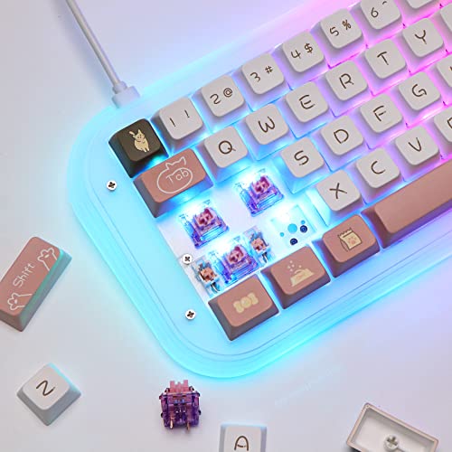 EPOMAKER Gaming Keyboard and Coiled Cable Combo,MIACat 64 Hot Swappable Wired VIA Programmable Keyboard, Puff Aviator Coiled USB Cable for Mac/Win/Gamers(Budgerigar Switch)