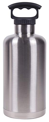 FIFTY/FIFTY Growler, Double Wall Vacuum Insulated Water Bottle, Stainless Steel, 3 Finger Cap w/ Standard Top, Silver, 64oz/1.9L, 64 ounce