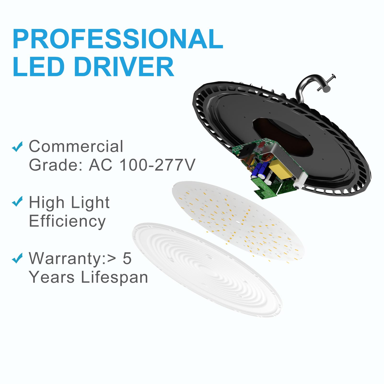 Lightdot 350W LED High Bay Light 52500lm (Eqv.1400W MH/HPS) LED High Bay Shop Light 5000K LED UFO High Bay for 30-55FT Height- 2Pack (Coverage:66~120ft at Height:30~55FT)